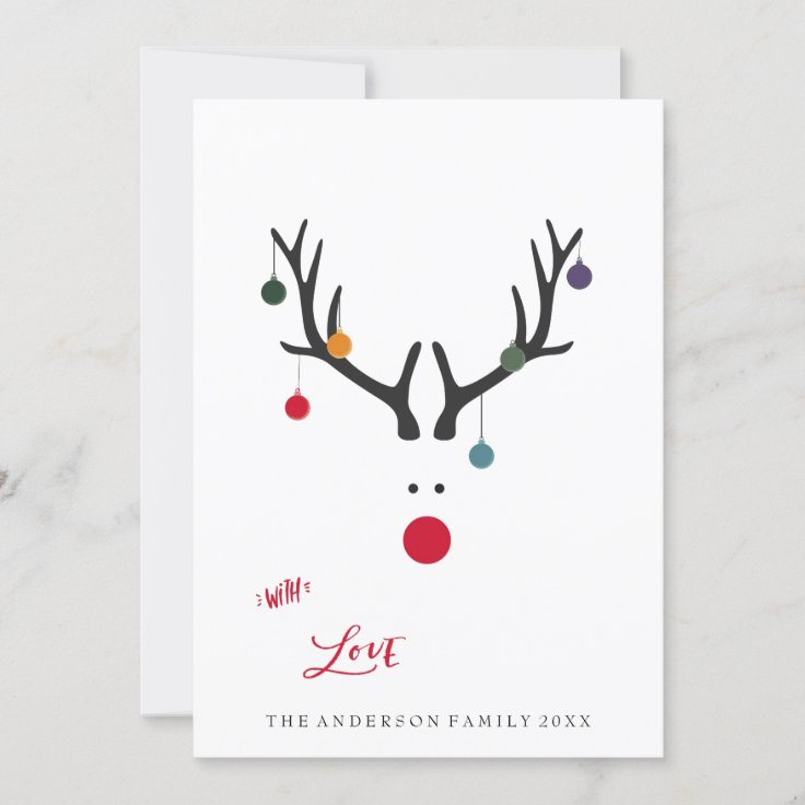 Modern abstract Christmas card reindeer on white | Zazzle