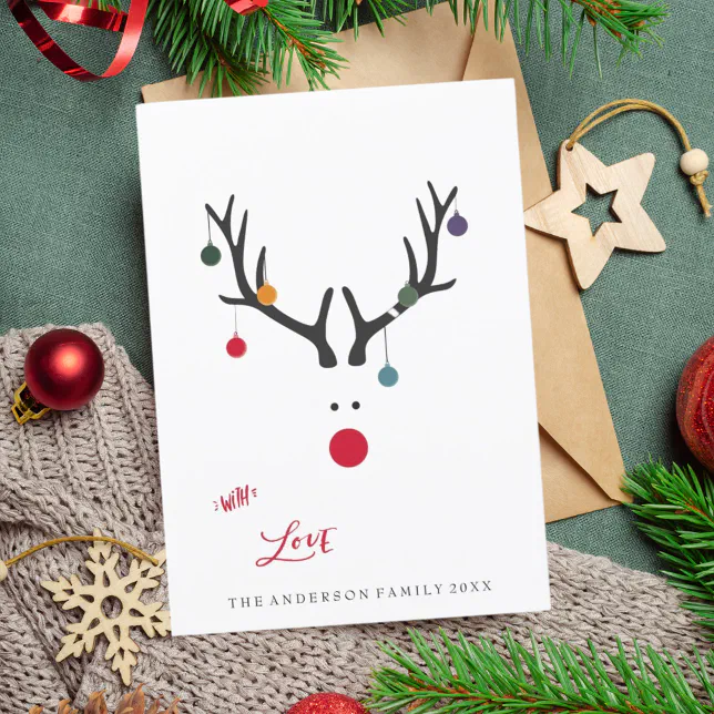 Modern abstract Christmas card reindeer on white | Zazzle