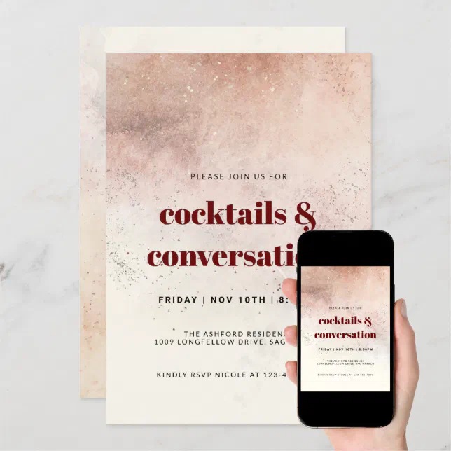 Modern Abstract Cocktails and Conversation Party Invitation | Zazzle