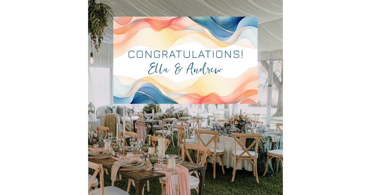 Modern Abstract Color Wave Wedding Congratulations Banner | Zazzle