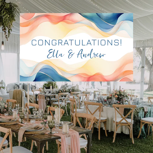 Modern Abstract Color Wave Wedding Congratulations Banner | Zazzle