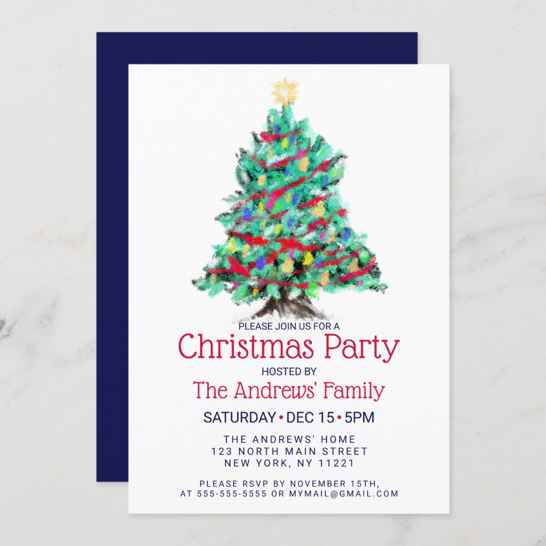 Modern Abstract Colorful Decorated Tree Christmas Invitation | Zazzle