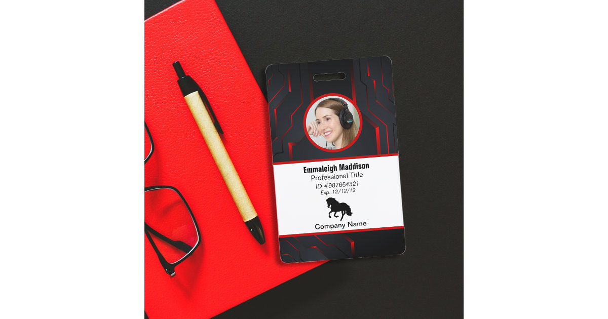 Modern Abstract Company Employee Id | Red Black Badge | Zazzle