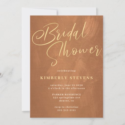 Modern abstract elegant gold script bridal shower invitation | Zazzle