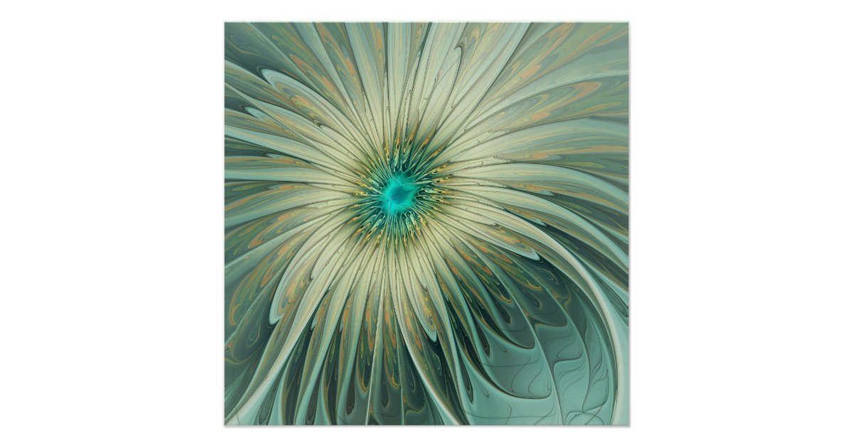 Modern Abstract Fantasy Flower Turquoise Wheat Poster | Zazzle