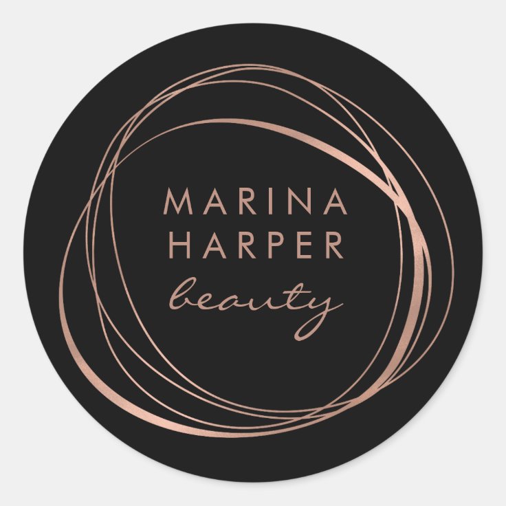 Modern Abstract Faux Rose Gold Logo Classic Round Sticker | Zazzle