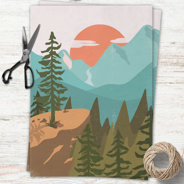 Modern Abstract Forest, Mountains, and Sunrise Tissue Paper | Zazzle