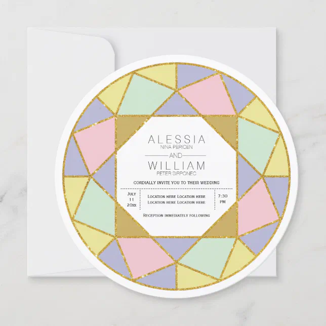 Modern abstract geometric diamond jewel wedding invitation | Zazzle