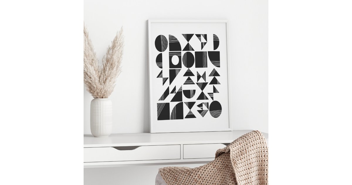 Modern Abstract Geometric Shapes | Black and White Poster | Zazzle