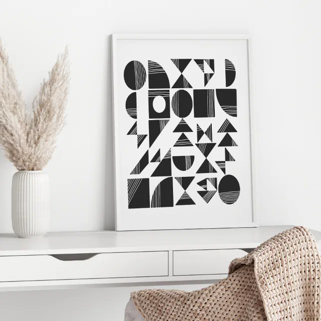 Modern Abstract Geometric Shapes | Black and White Poster | Zazzle