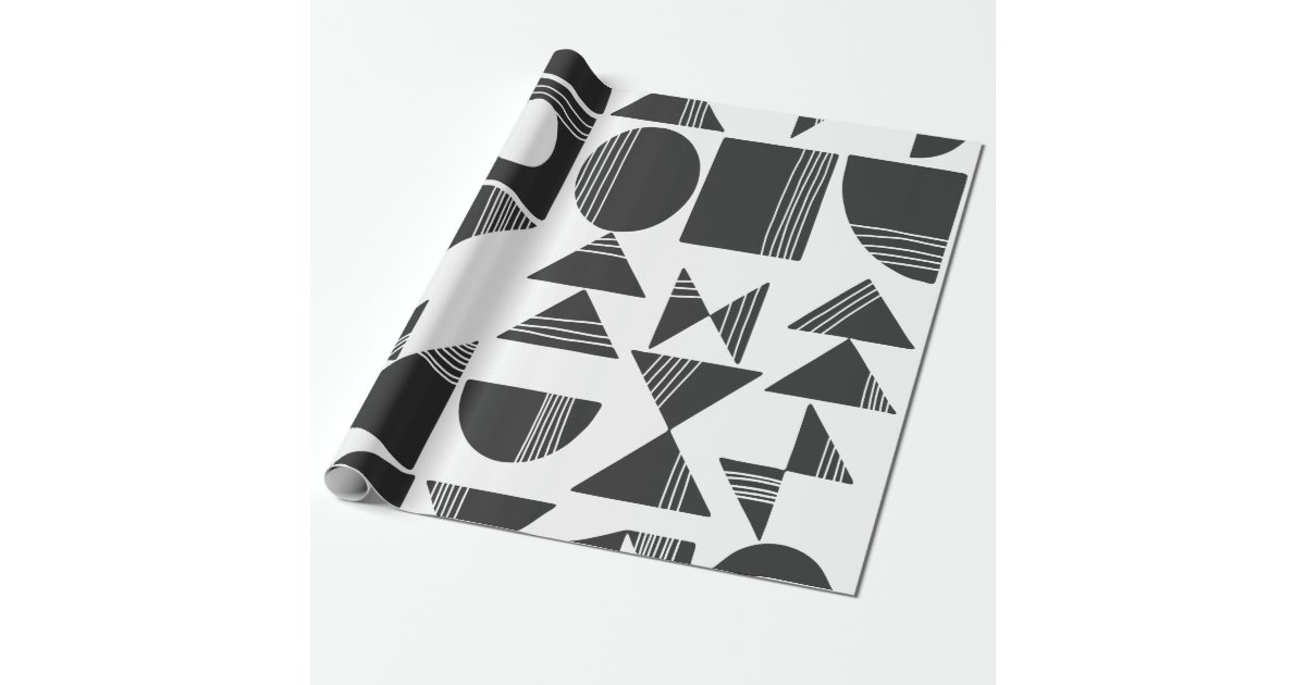 Modern Abstract Geometric Shapes | Black and White Wrapping Paper | Zazzle