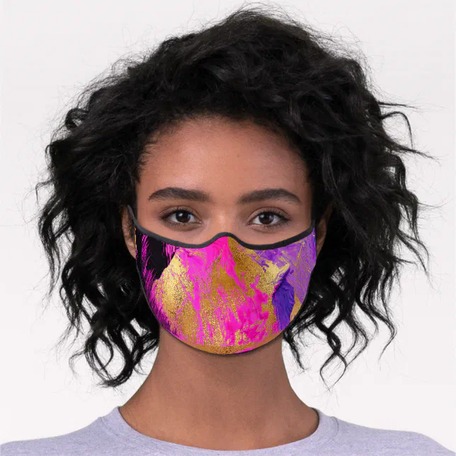 Modern abstract gold pink vibrant brushstrokes premium face mask | Zazzle