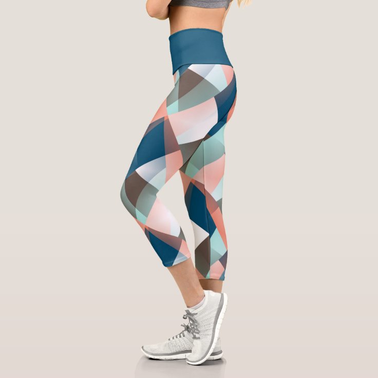 Modern Abstract Hip Geometric Mosaic Art Pattern Capri Leggings | Zazzle