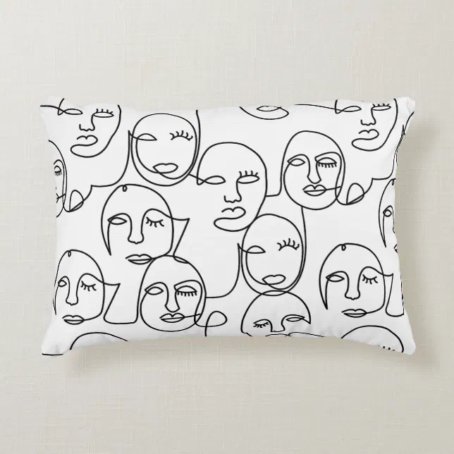 Modern Abstract Lines Faces Continuous Line Art Accent Pillow | Zazzle