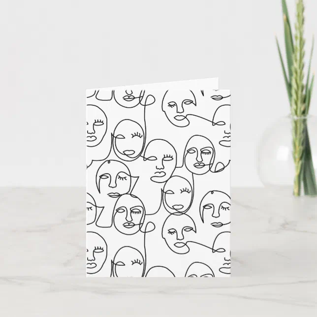 Modern Abstract Lines Faces Continuous Line Art Card | Zazzle