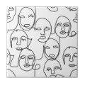 Modern Abstract Lines Faces Continuous Line Art Ceramic Tile | Zazzle