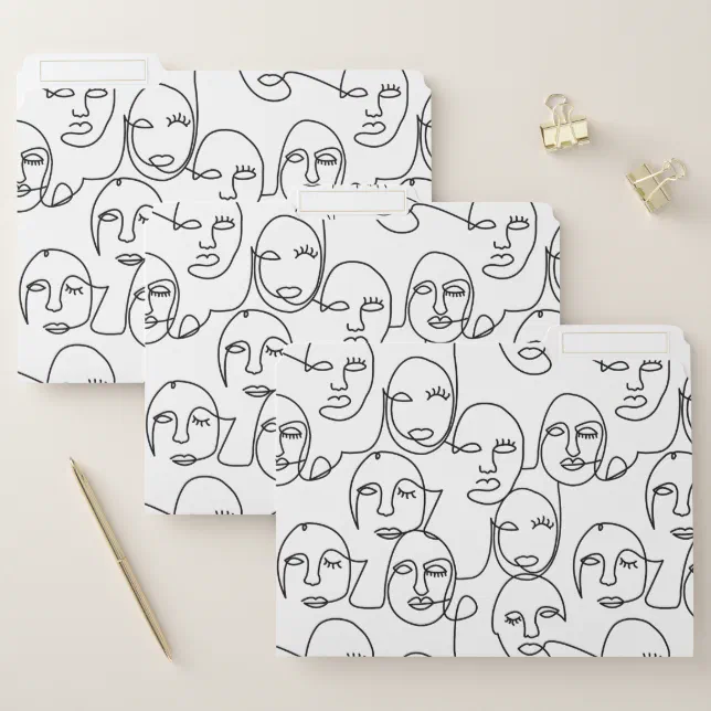 Modern Abstract Lines Faces Continuous Line Art File Folder | Zazzle