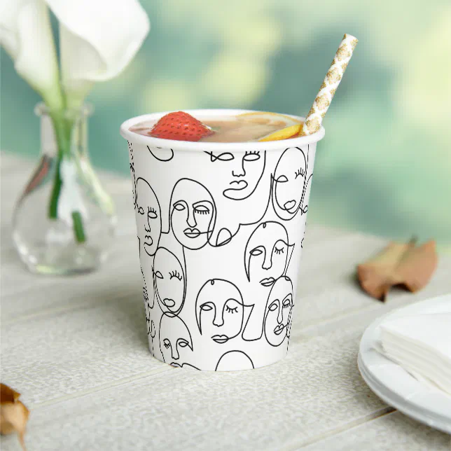 Modern Abstract Lines Faces Continuous Line Art Paper Cups | Zazzle