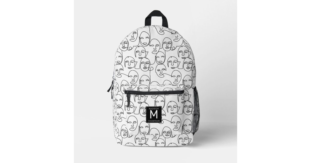 Modern Abstract Lines Faces Continuous Line Art Printed Backpack | Zazzle