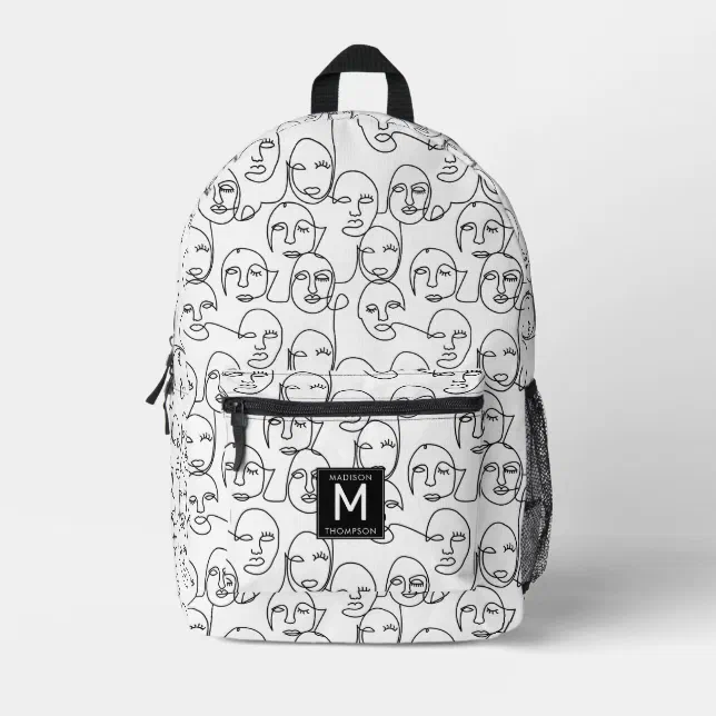 Modern Abstract Lines Faces Continuous Line Art Printed Backpack | Zazzle