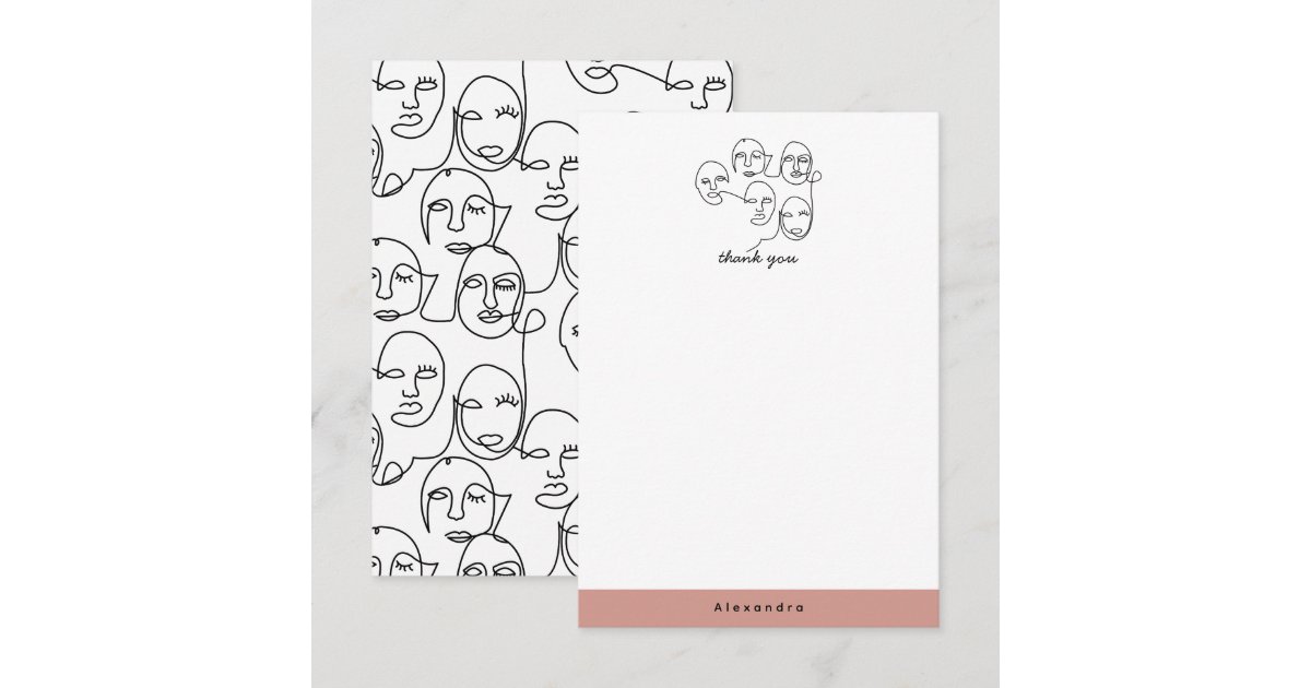 Modern Abstract Lines Faces Continuous Line Art Thank You Card | Zazzle