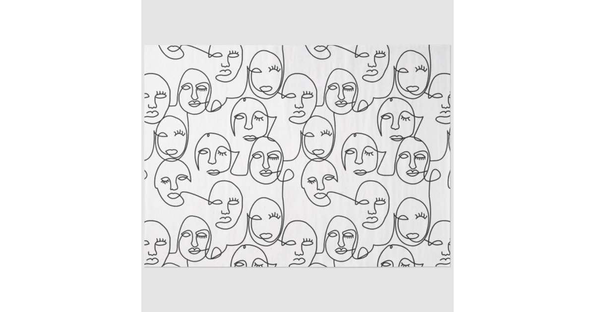Modern Abstract Lines Faces Continuous Line Art Tissue Paper | Zazzle