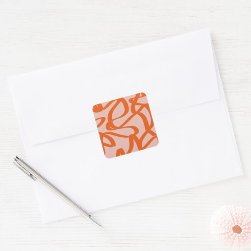 Modern Abstract Lines Peach And Burnt Orange Square Sticker | Zazzle