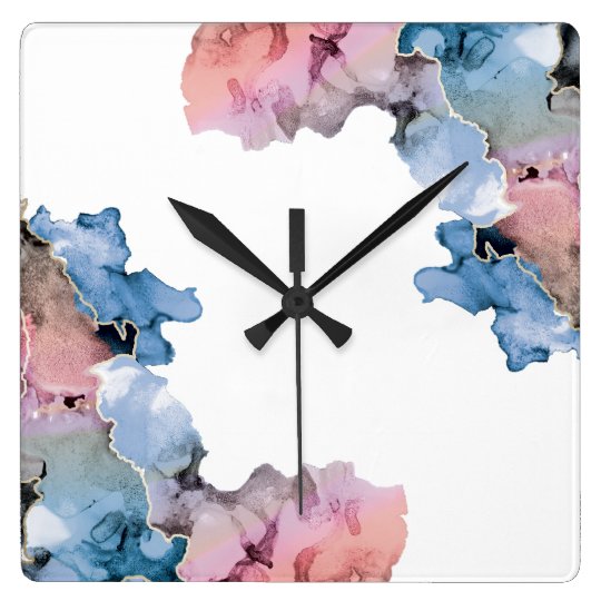 Modern Abstract Paint Splash Inks Blue Pink Square Wall Clock | Zazzle.com