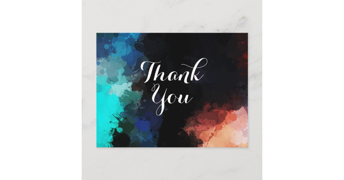 Modern Abstract Paint Splatters Thank You Postcard | Zazzle