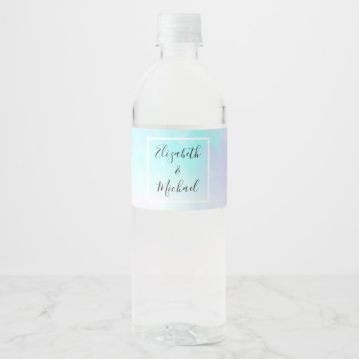 Modern Abstract Pastel Blue & Purple Watercolor Water Bottle Label | Zazzle
