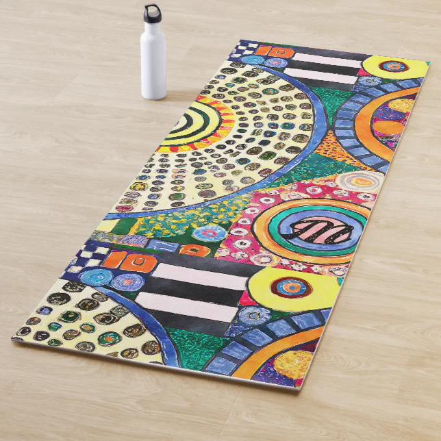 Modern Abstract Patchwork Pattern Monogram Yoga Mat | Zazzle