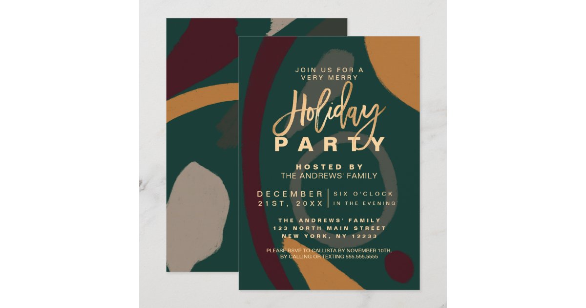 Modern Abstract Red Green Gold Holiday Party Invitation | Zazzle