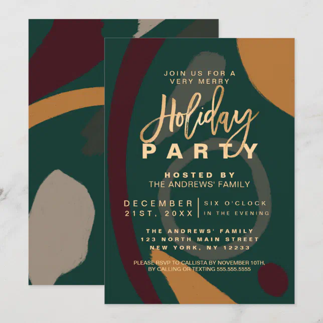 Modern Abstract Red Green Gold Holiday Party Invitation | Zazzle