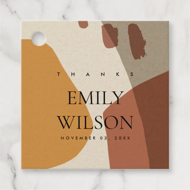MODERN ABSTRACT RUST TERRACOTTA ART WEDDING THANKS FAVOR TAGS | Zazzle