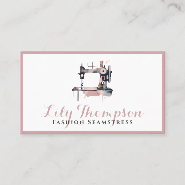 Modern Abstract Sewing Machine QR Code Dusty Rose Business Card | Zazzle