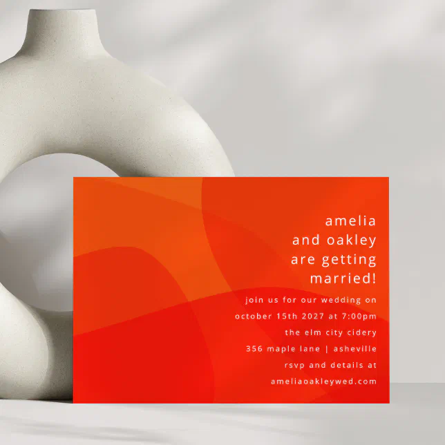 Modern Abstract Shapes Orange Bold Unique Wedding Invitation | Zazzle