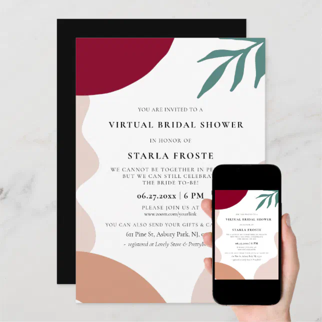 Modern abstract shapes Virtual Bridal shower Invitation | Zazzle