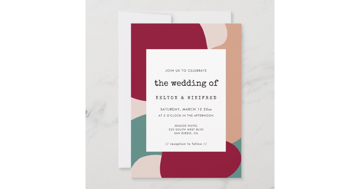 Modern abstract shapes wedding invitation | Zazzle