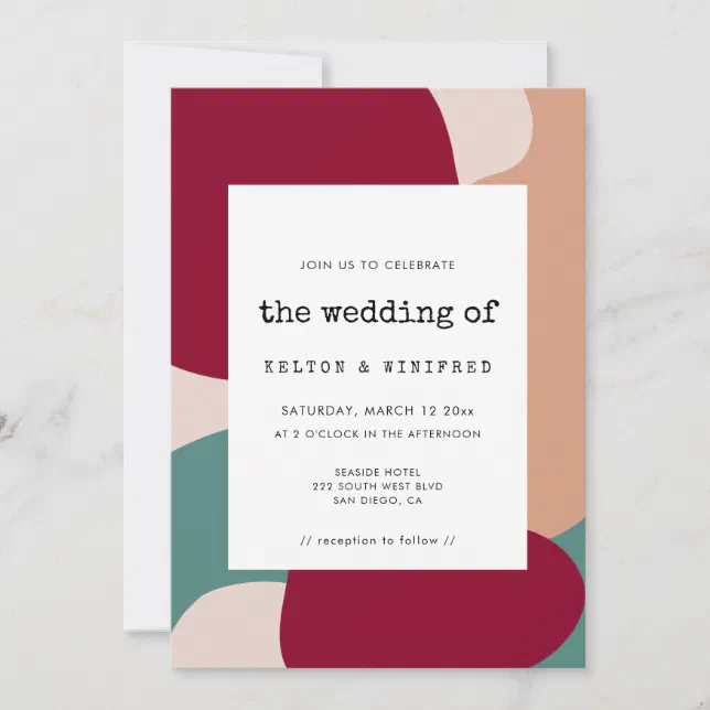 Modern abstract shapes wedding invitation | Zazzle