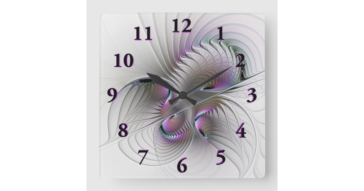 Modern Abstract Shy Fantasy Figure Fractal Art Square Wall Clock | Zazzle