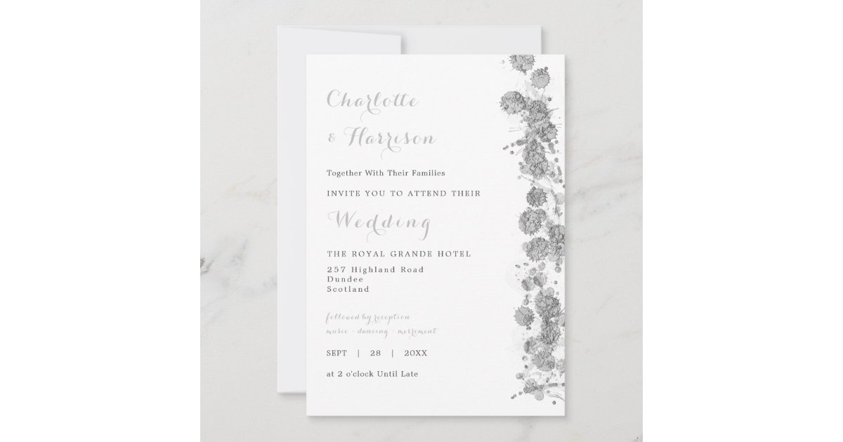 Modern Abstract Silver White Photo Wedding Invitation | Zazzle