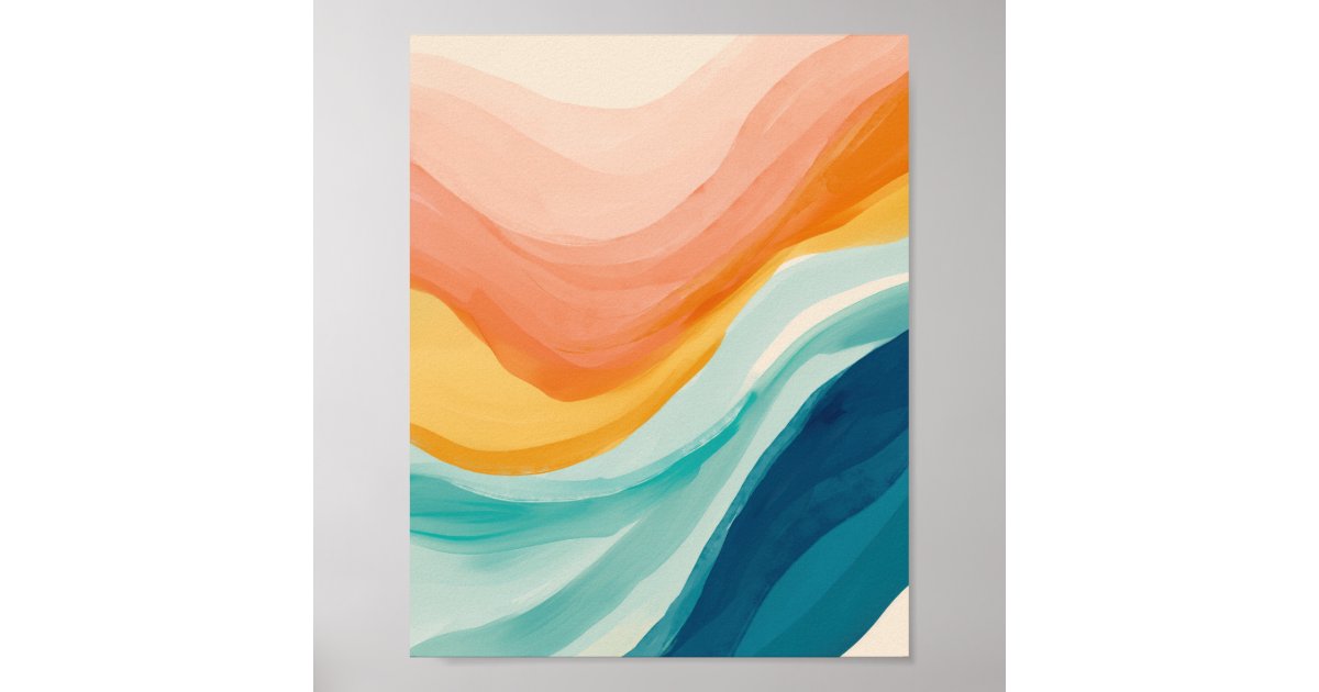 Modern Abstract Trendy Pink Yellow Blue Waves Poster | Zazzle