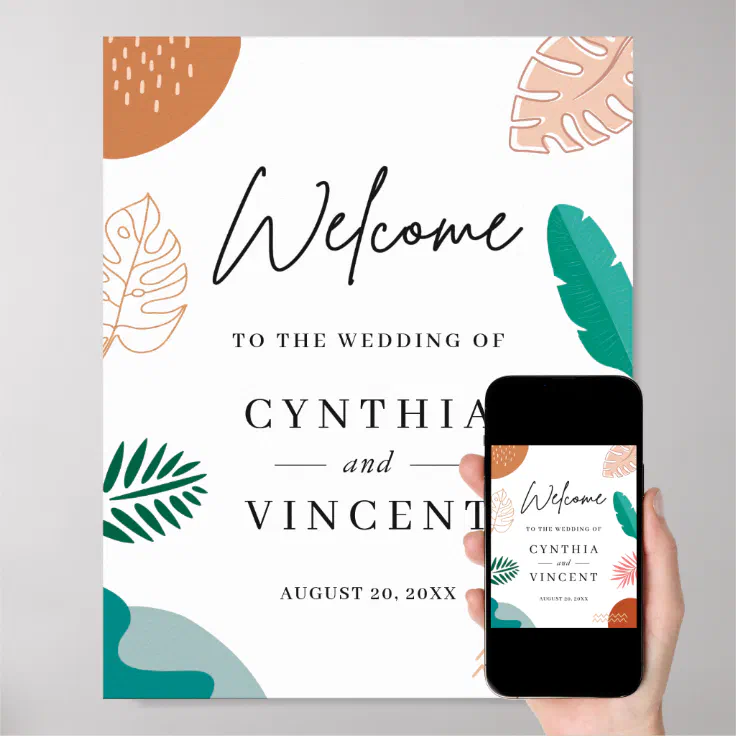 Modern Abstract Tropical Wedding Welcome Sign | Zazzle