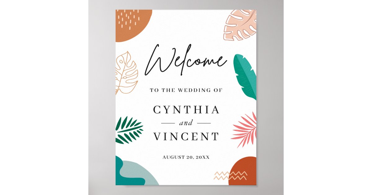 Modern Abstract Tropical Wedding Welcome Sign | Zazzle