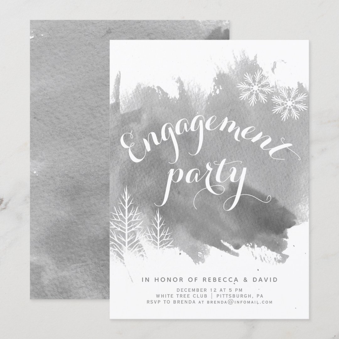 Modern abstract watercolor grey engagement party invitation | Zazzle