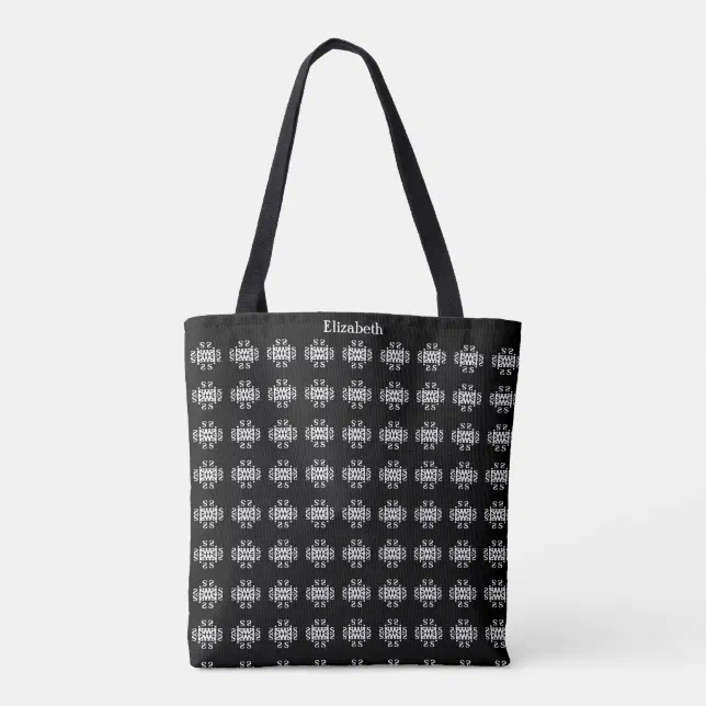 Modern abstract white pattern on black tote bag | Zazzle