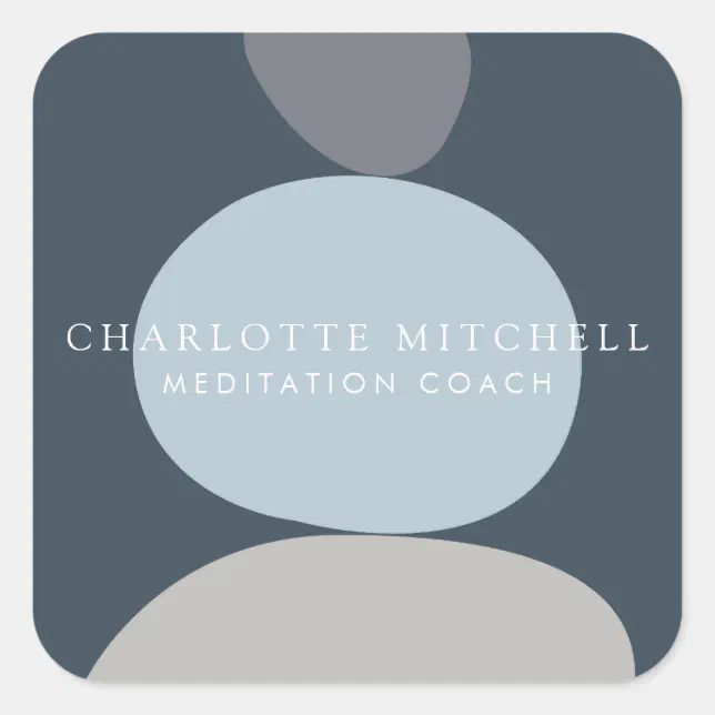 Modern Abstract Zen Stones Blue Logo Square Sticker | Zazzle