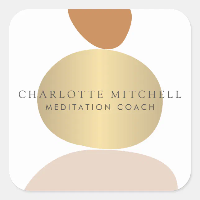 Modern Abstract Zen Stones Gold Logo Square Sticker | Zazzle