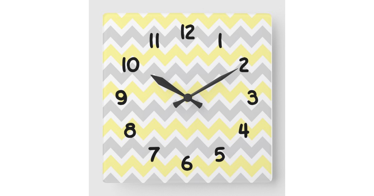Modern Accent yellow and gray Chevron Clock | Zazzle