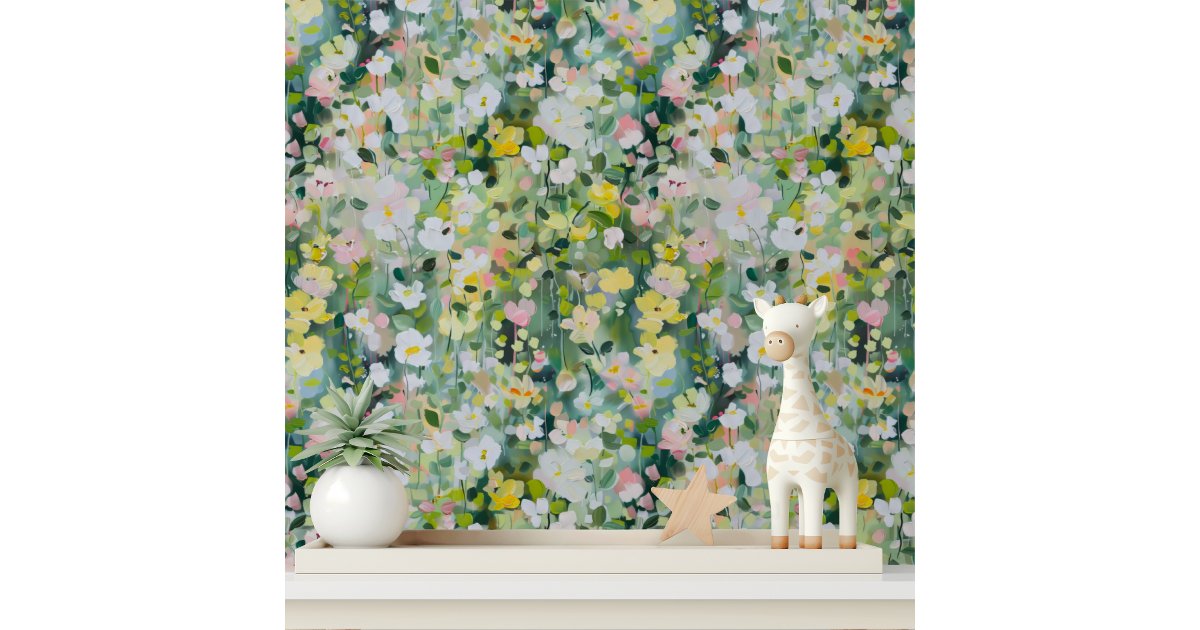Modern Acrylic Painted Flowers Floral Pattern Wallpaper | Zazzle